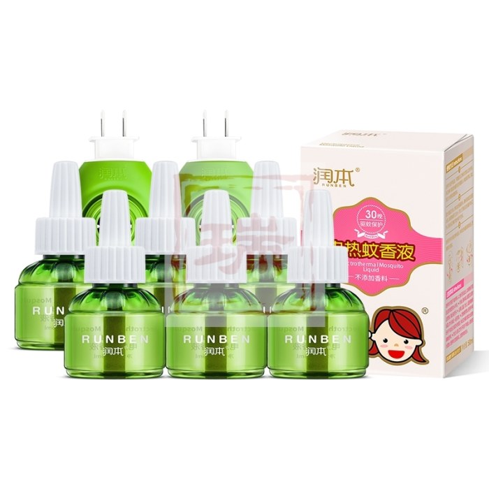 润本（RUNBEN) 驱蚊 蚊香液 驱蚊液 45ml×6瓶+2器/套 无香型 电蚊香液 颜色随机发货